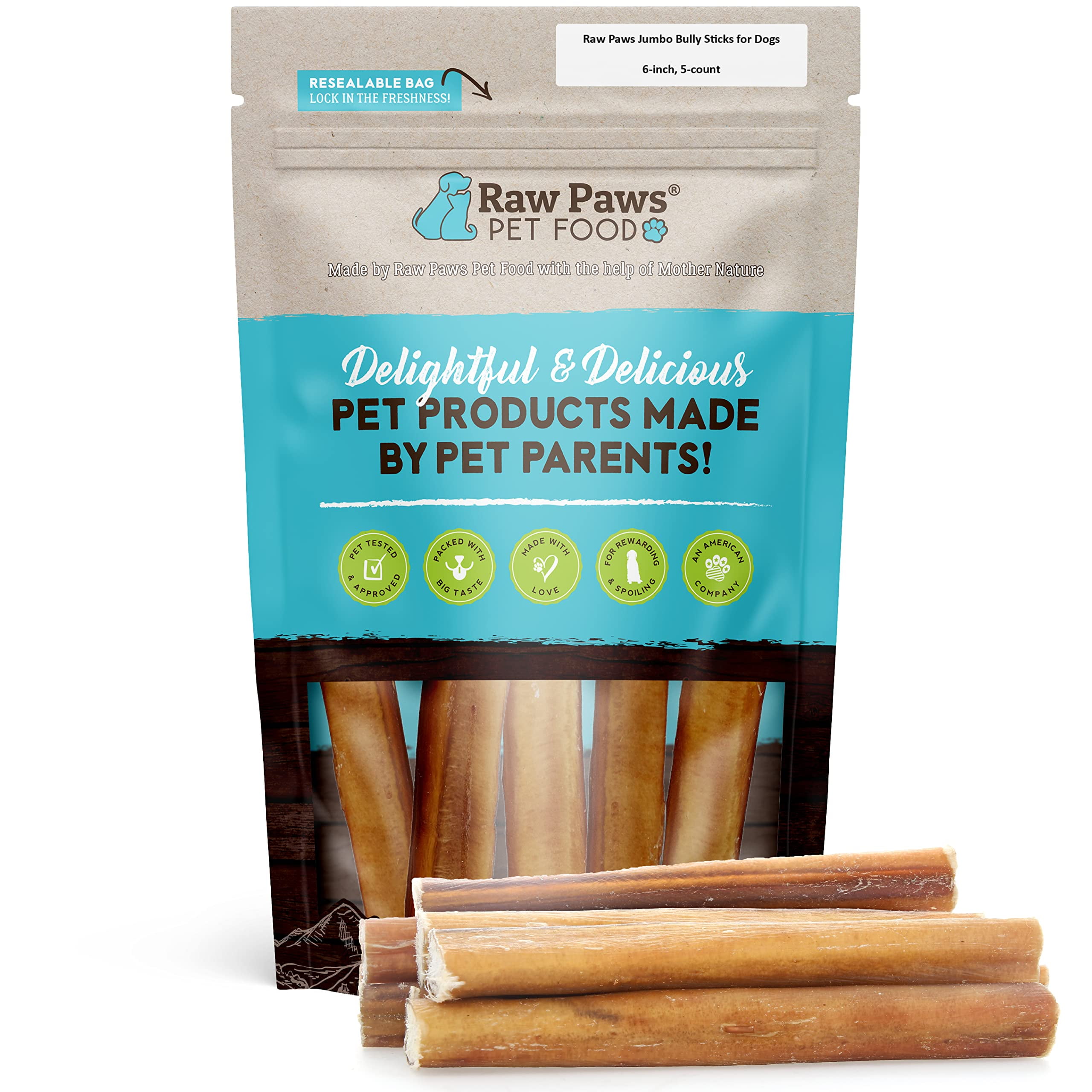 Raw Paws Jumbo Bully SBF3 Sticks, 6" (5 Pack) - Extra Thick for Medium ...