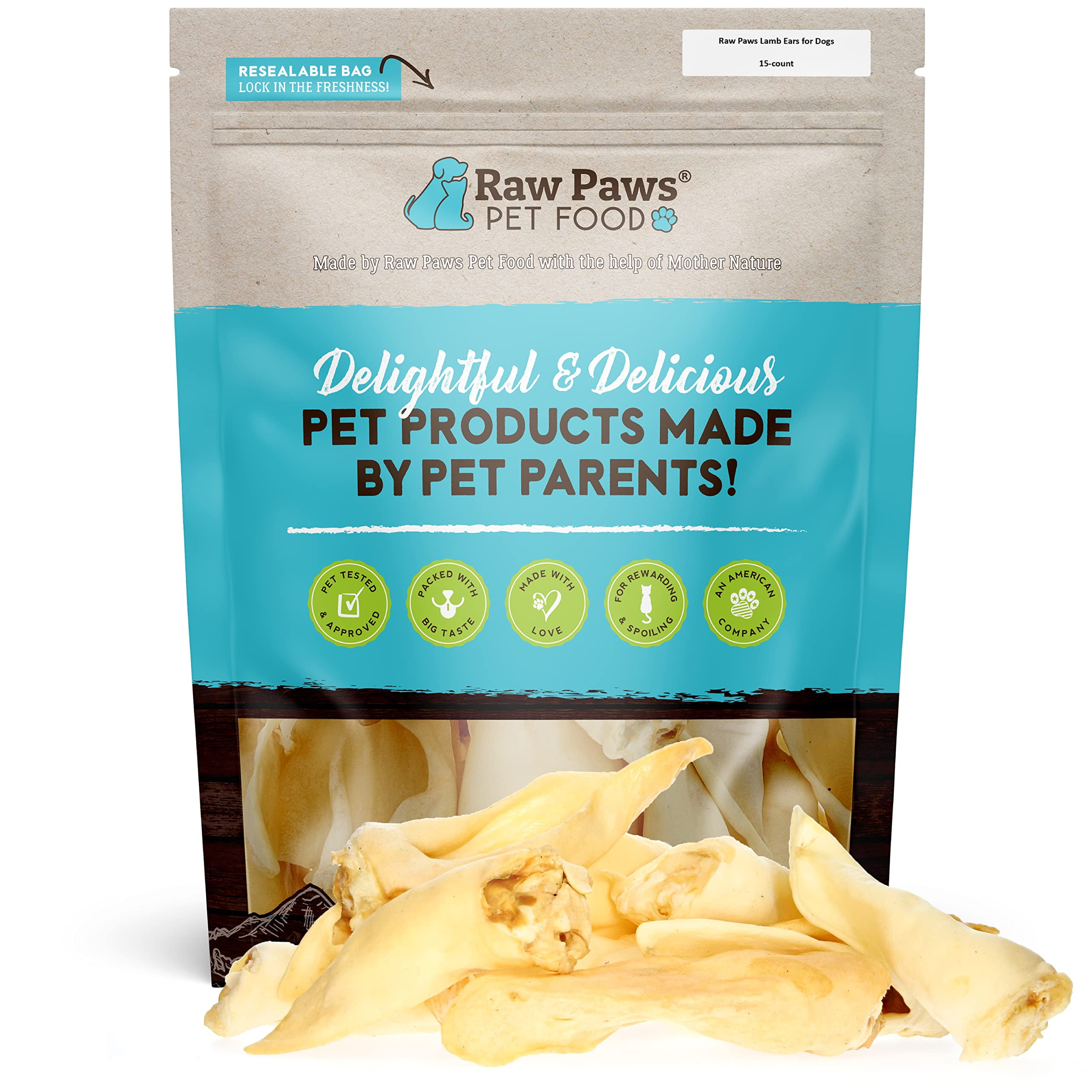 Raw Paws Lamb Ears CCF19 for Dogs (15 Pack) - Packed in USA - Crunchy ...