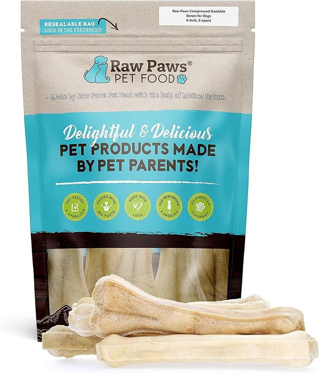 Raw Paws Pet Premium 6-inch Compressed Rawhide Bones for Dogs, 5-Count ...
