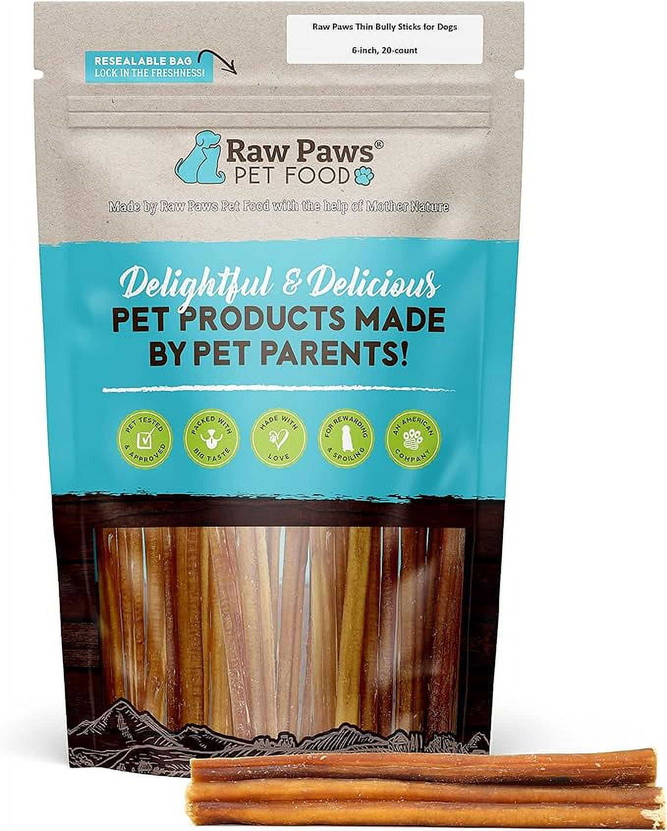 Raw Paws Thin Bully Sticks for Small Dogs 6 inch, 20-ct - Grass Fed ...