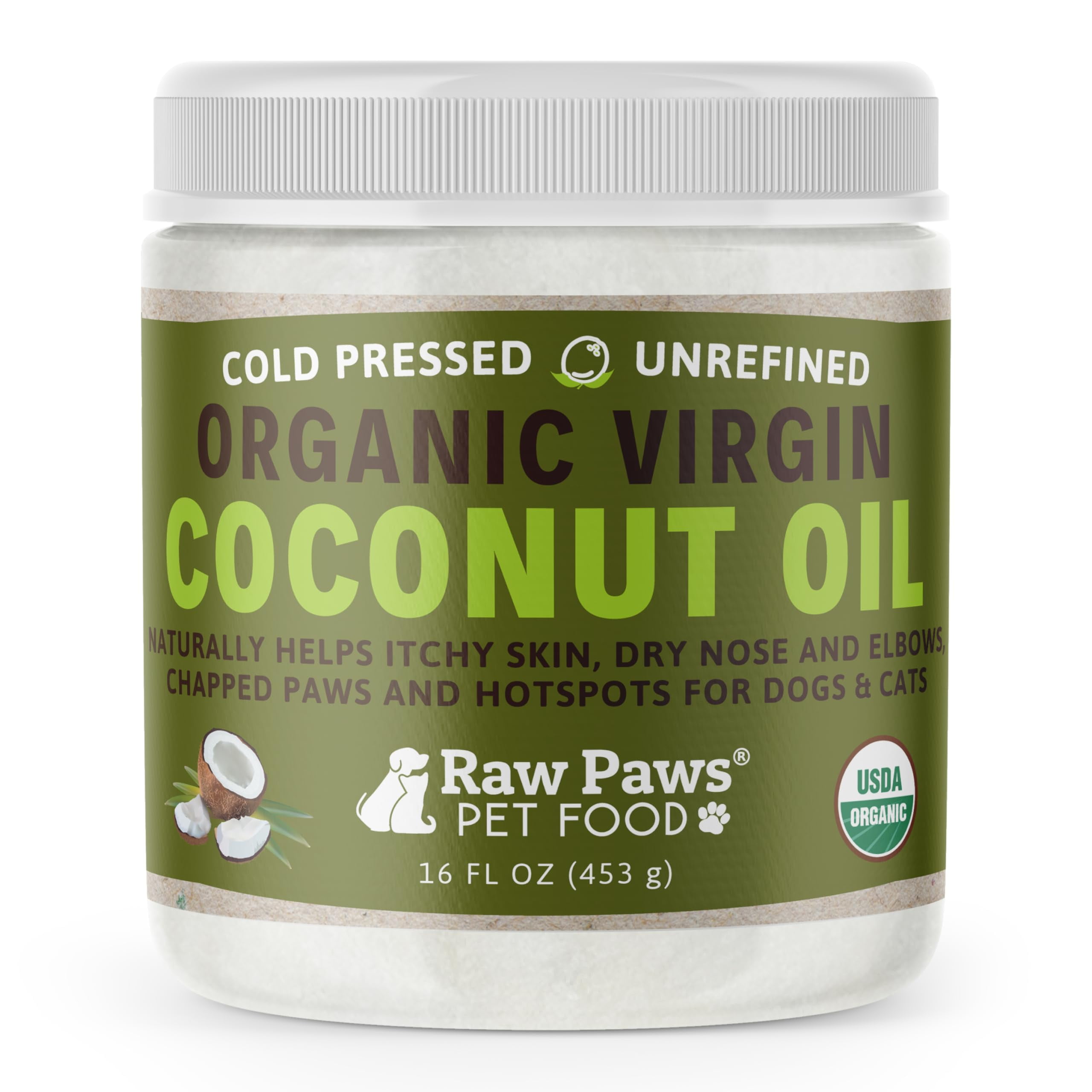 Raw Paws Virgin Organic Coconut HYZ01 Oil for Dogs & Cats, 16-oz ...