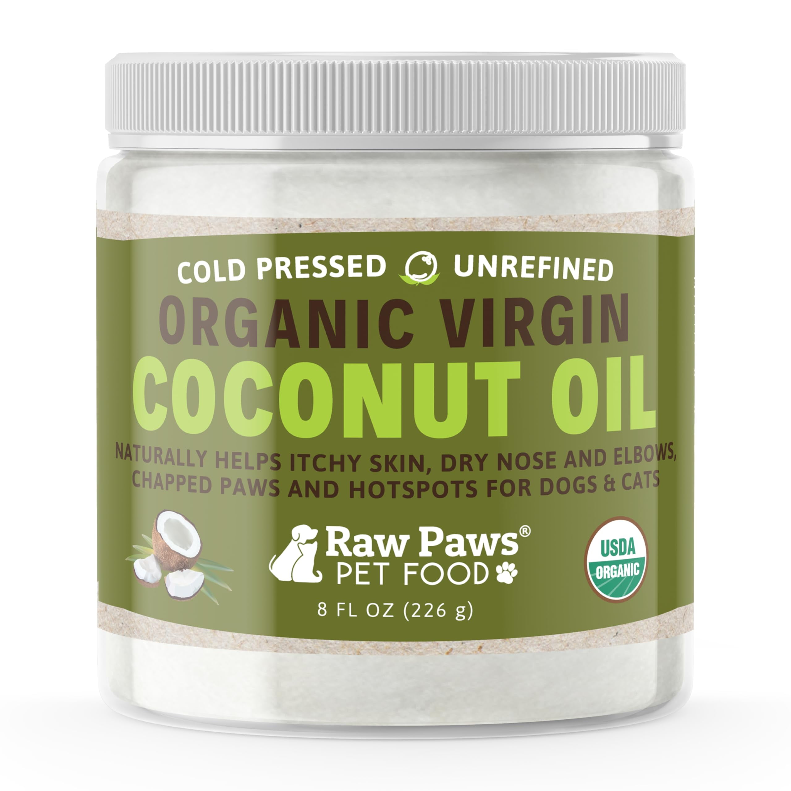 Raw Paws Virgin Organic IRF13 Coconut Oil for Dogs & Cats, 8-oz ...