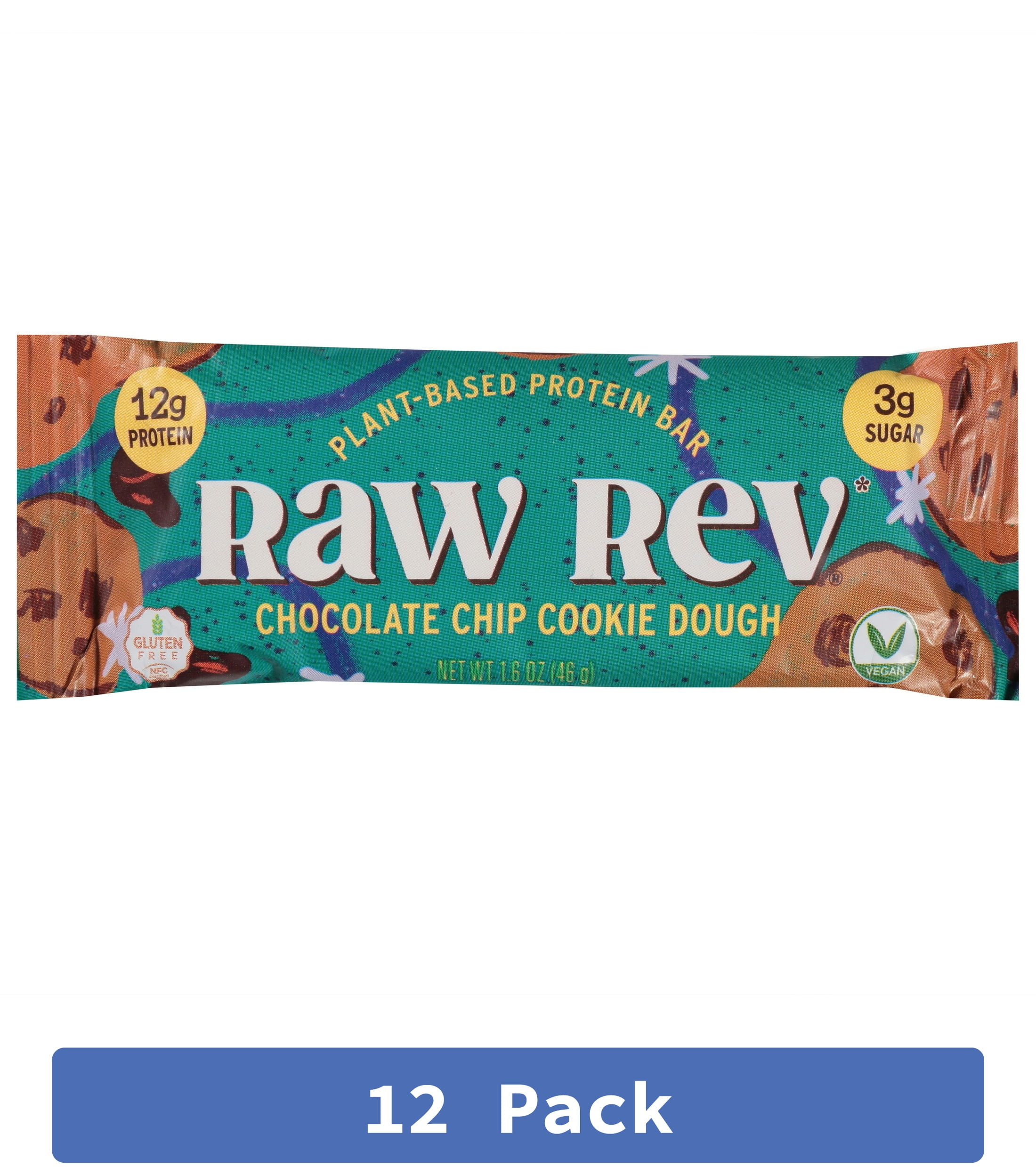 Raw Rev Bar Protein Glow Chocolate Chip Cookie Dough 1.6 oz (Pack Of 12 ...