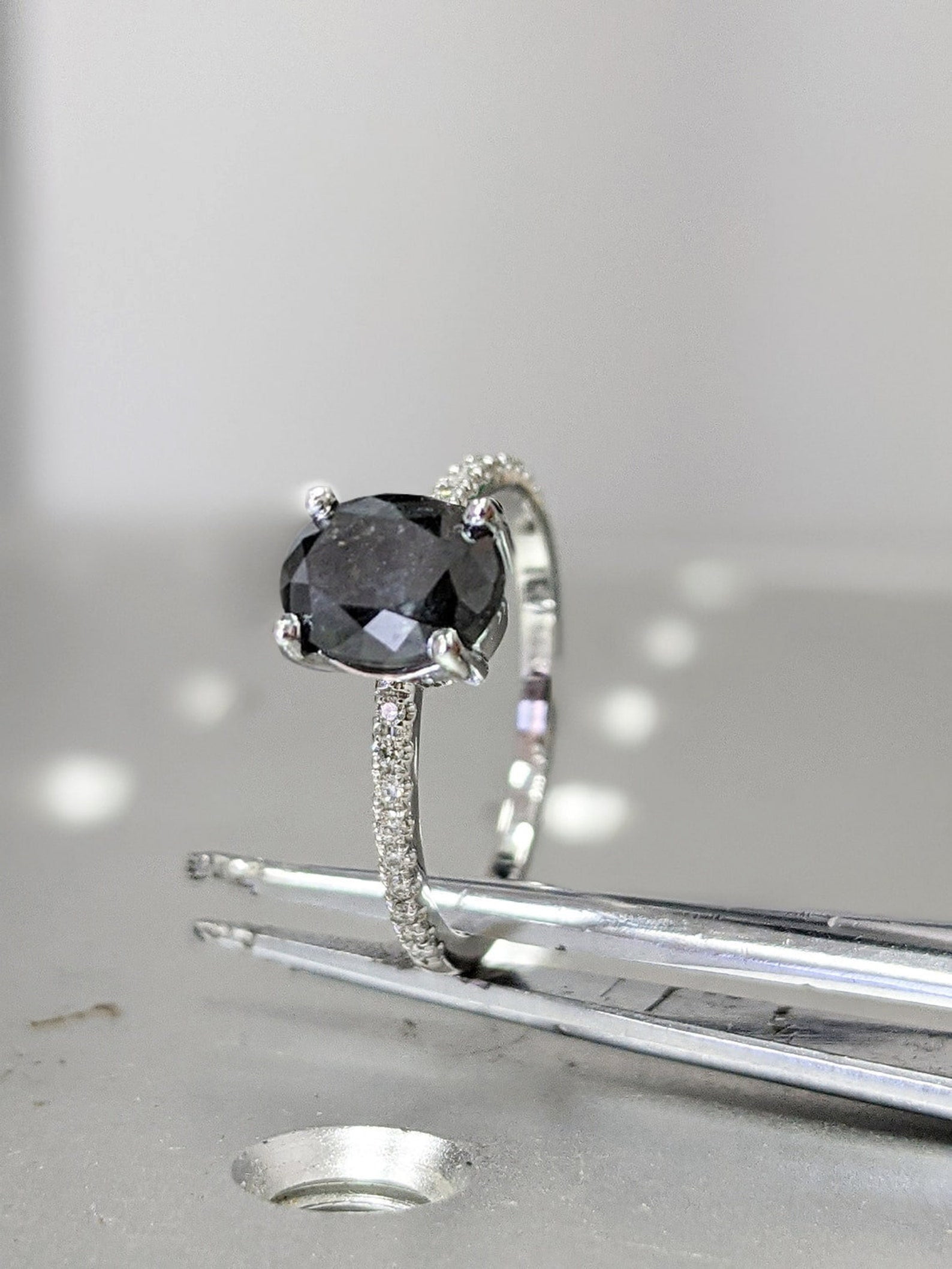 Raw Salt and Pepper Diamond, Oval Diamond Ring, Unique Engagement ...