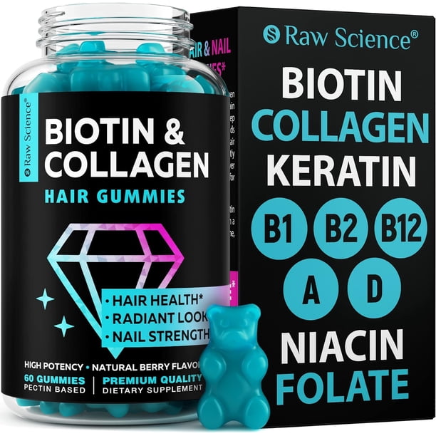 Raw Science | Biotin 5000 mcg Collagen Gummies | Hair Skin And Nails ...