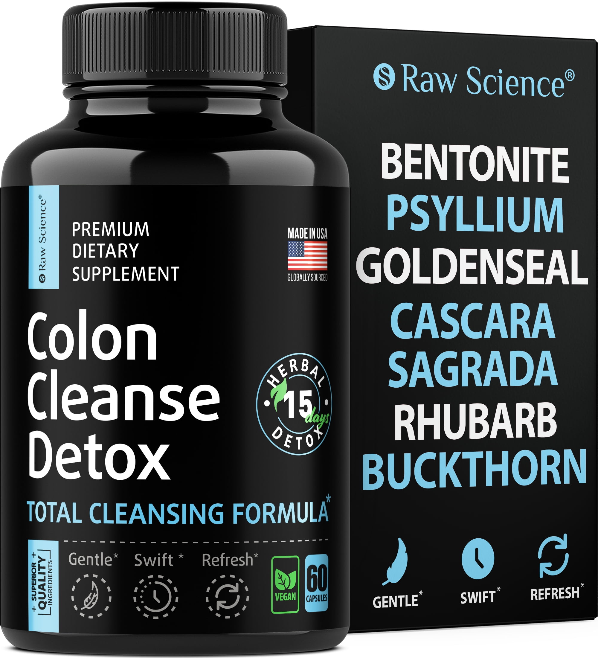 Raw Science Herbal Colon Cleanse Detox Pills - 15 Day Gut Health ...