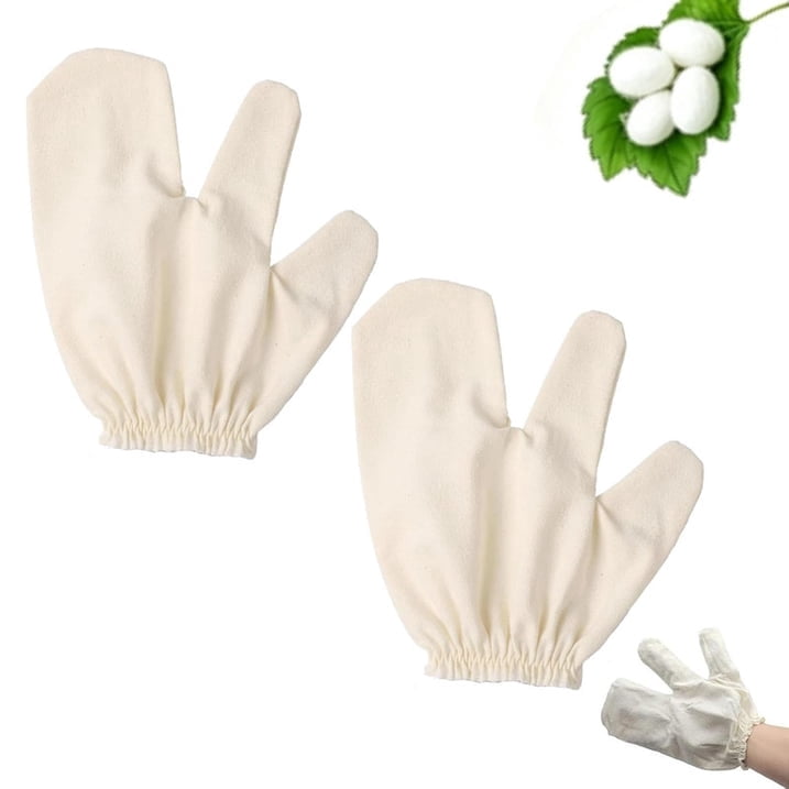 Raw Silk Dry Brushing Gloves, Natural Exfoliating Mitts for Body ...