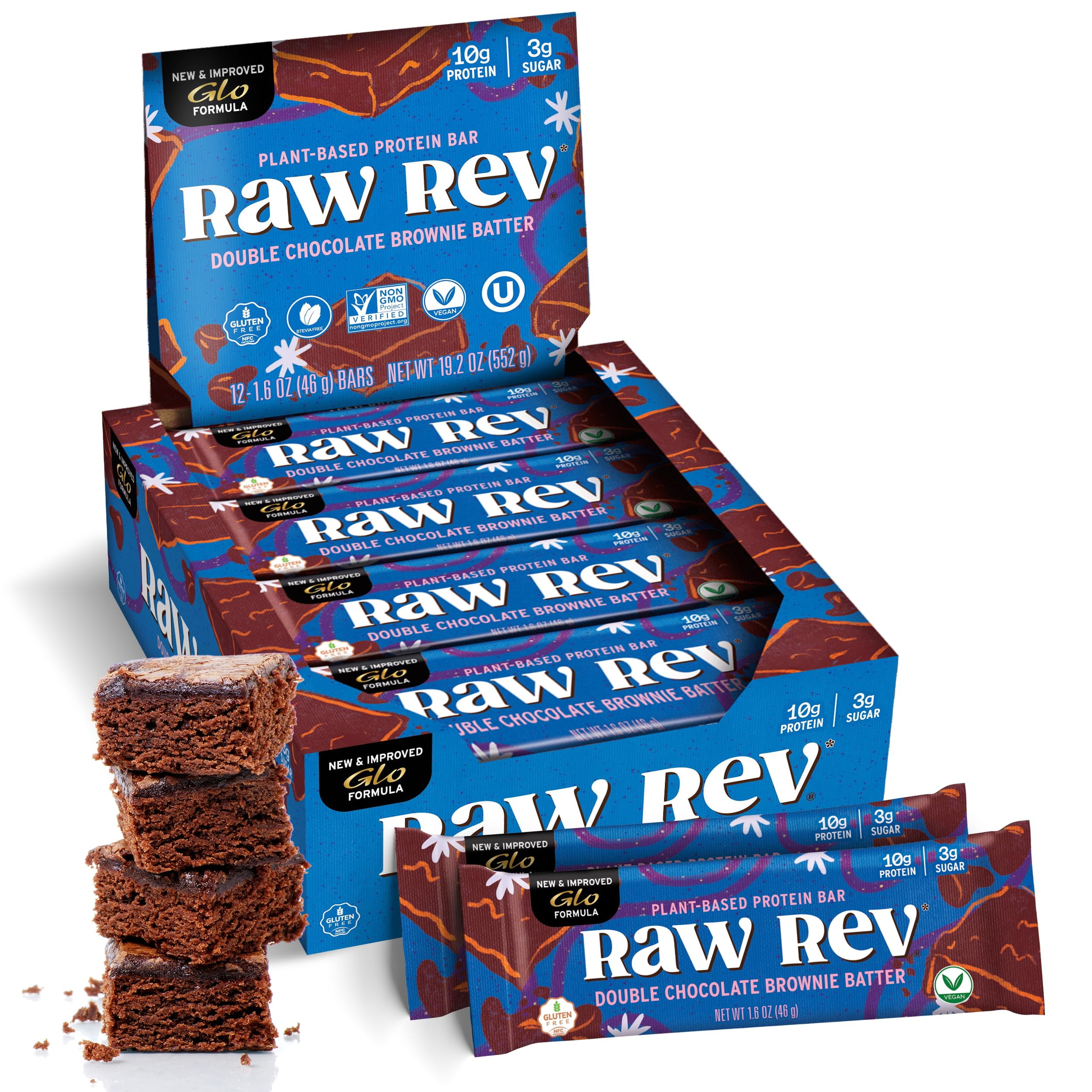 Raw TMH1 Rev Vegan High-Protein Bars, Double Chocolate Brownie Batter, 10g Plant Protein, 12g ...