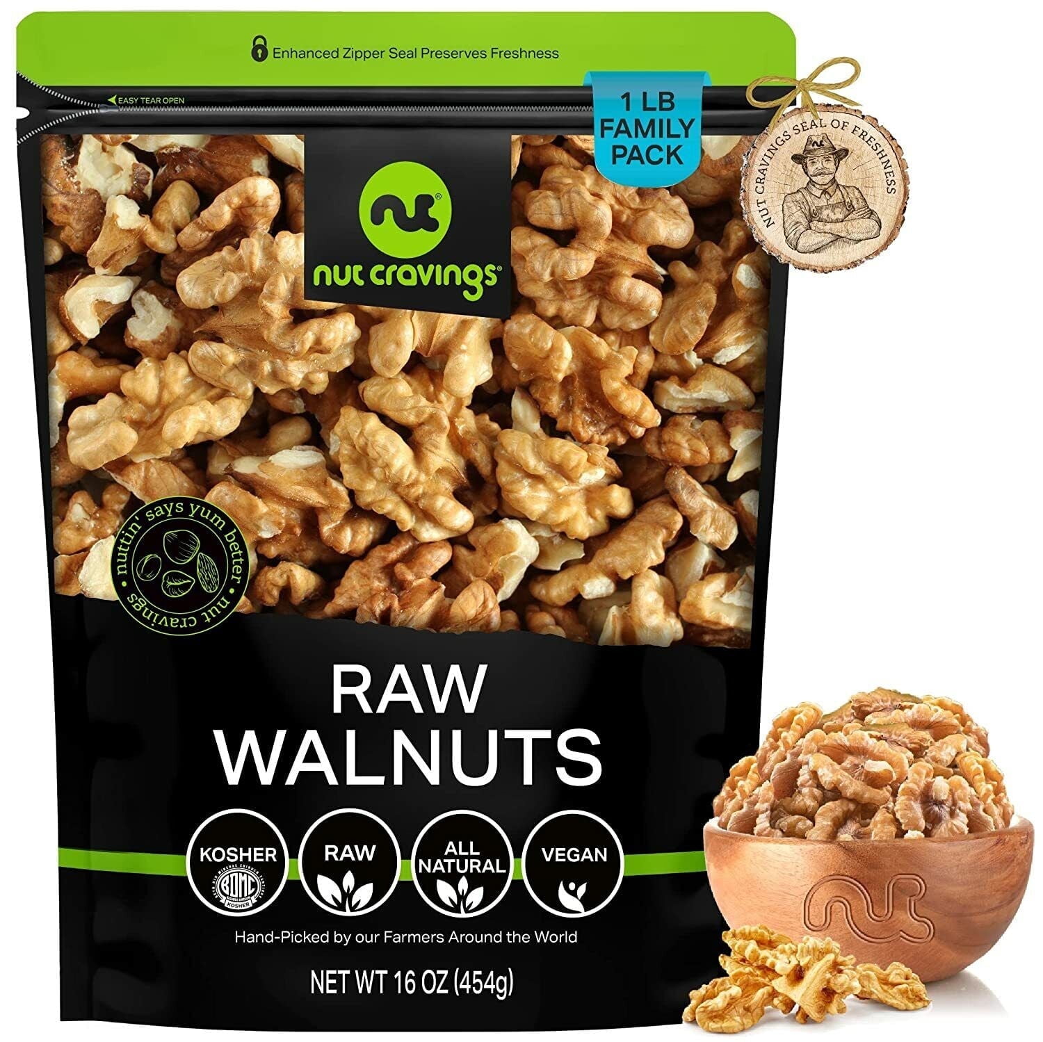 Nut Cravings, Raw Walnuts halves & pieces, 16oz, Unsalted Shelled ...
