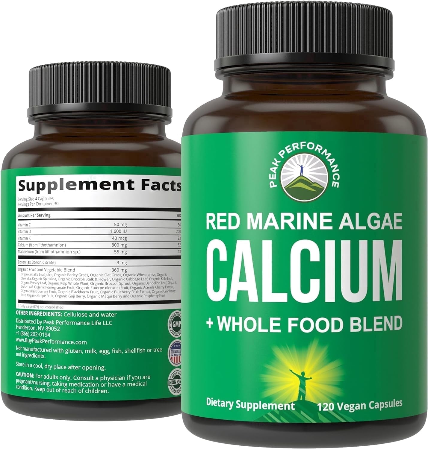 Plant Based Calcium - Red Marine Algae Calcium Supplement with Vitamin ...