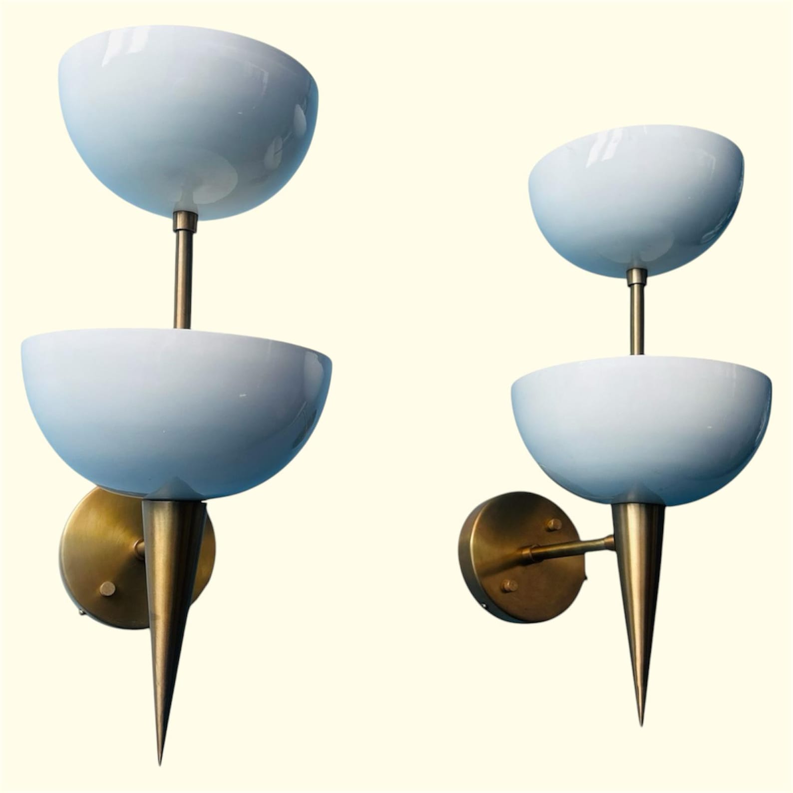 Raw brass wall light 1950's Mid Century Pair Metal Bowl a Sconces ...