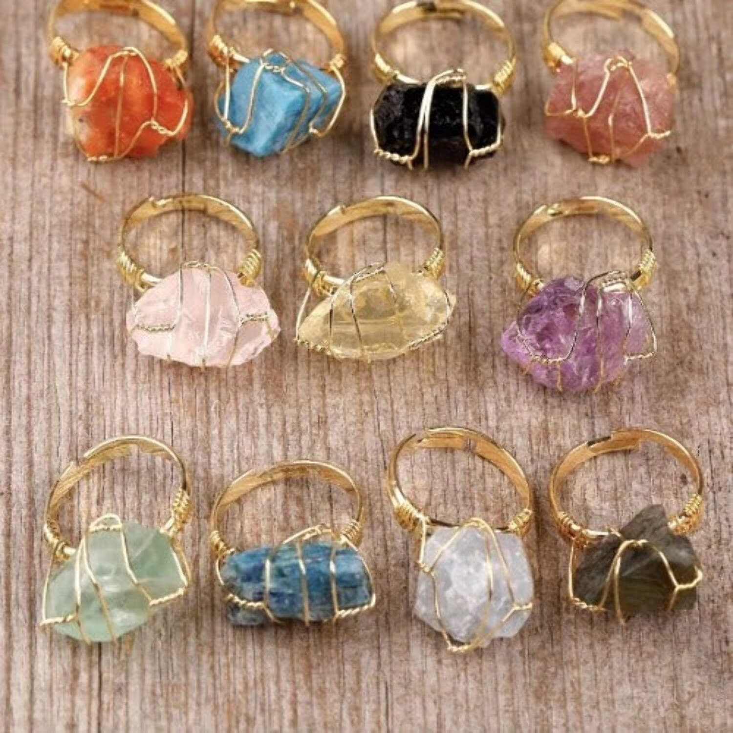 Raw healing stone rings wire wrapped - Adjustable gold ring - Walmart.com