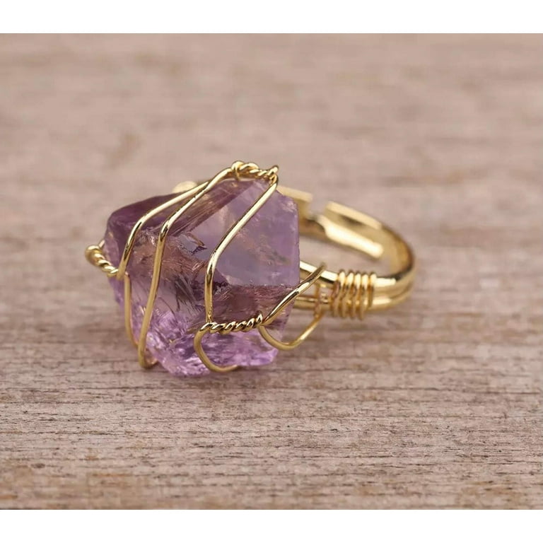 Raw healing stone rings wire wrapped Adjustable gold ring Walmart