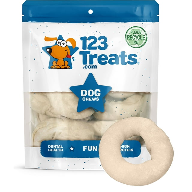123 Treats Long Lasting Rawhide Donuts Chews for Dogs, 3.5 inches Beef ...