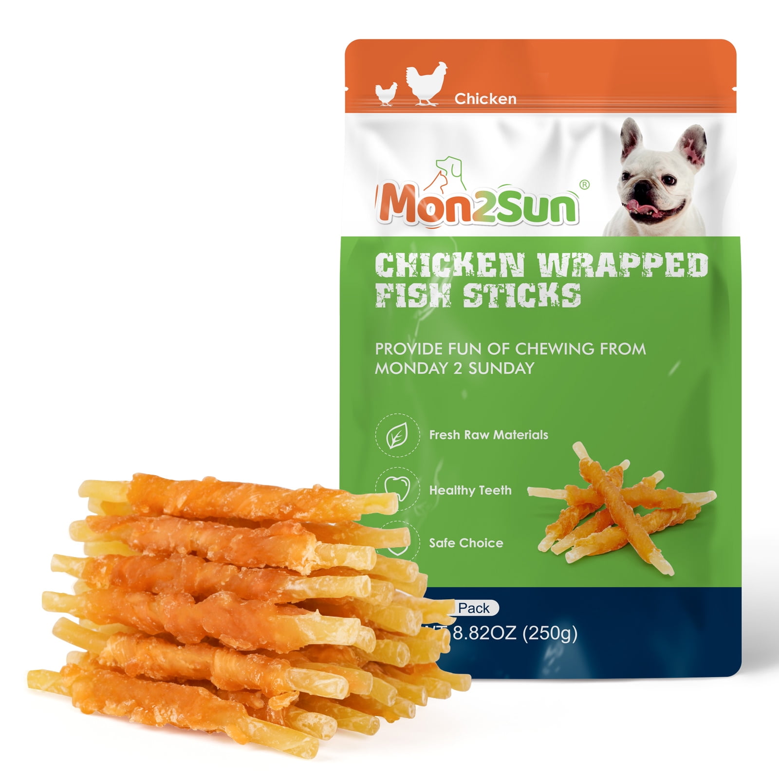 MON2SUN Rawhide Free Dog Treats Chicken Wrapped Cod Sticks for Small ...