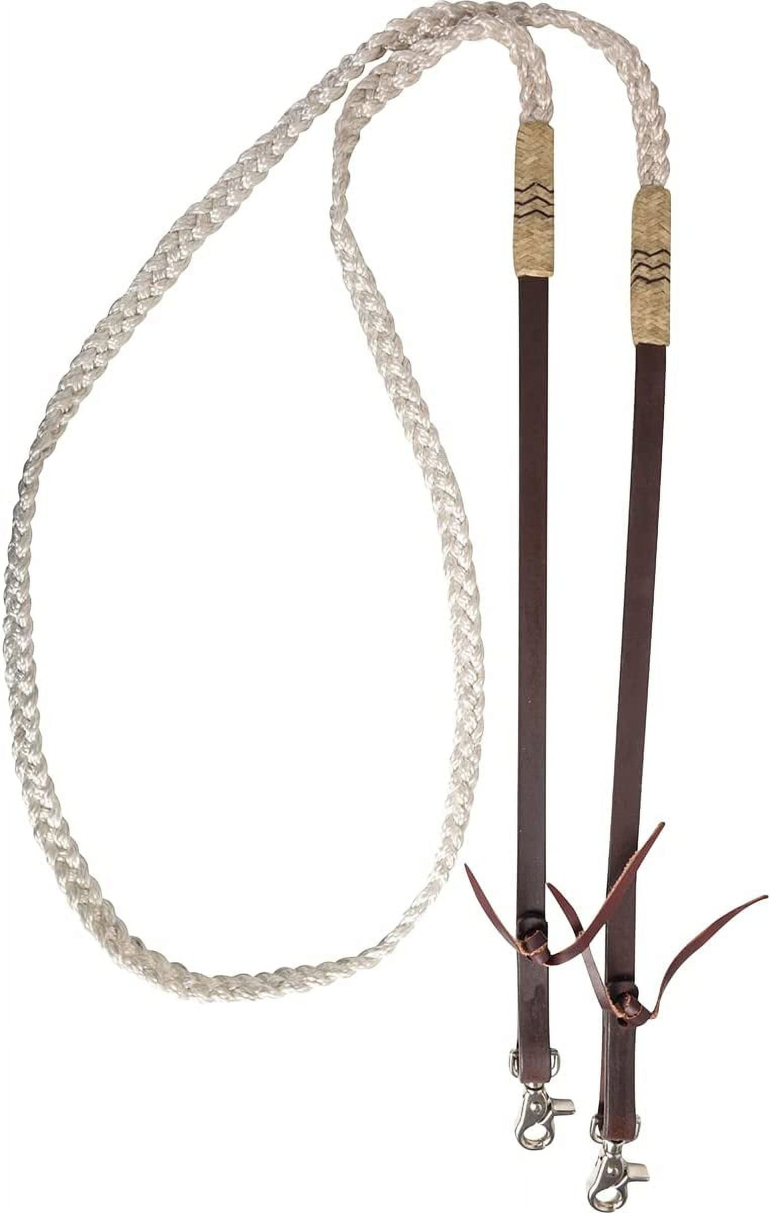Rawhide and Leather Roping Rein with White Nylon Buttons and Adjustable ...