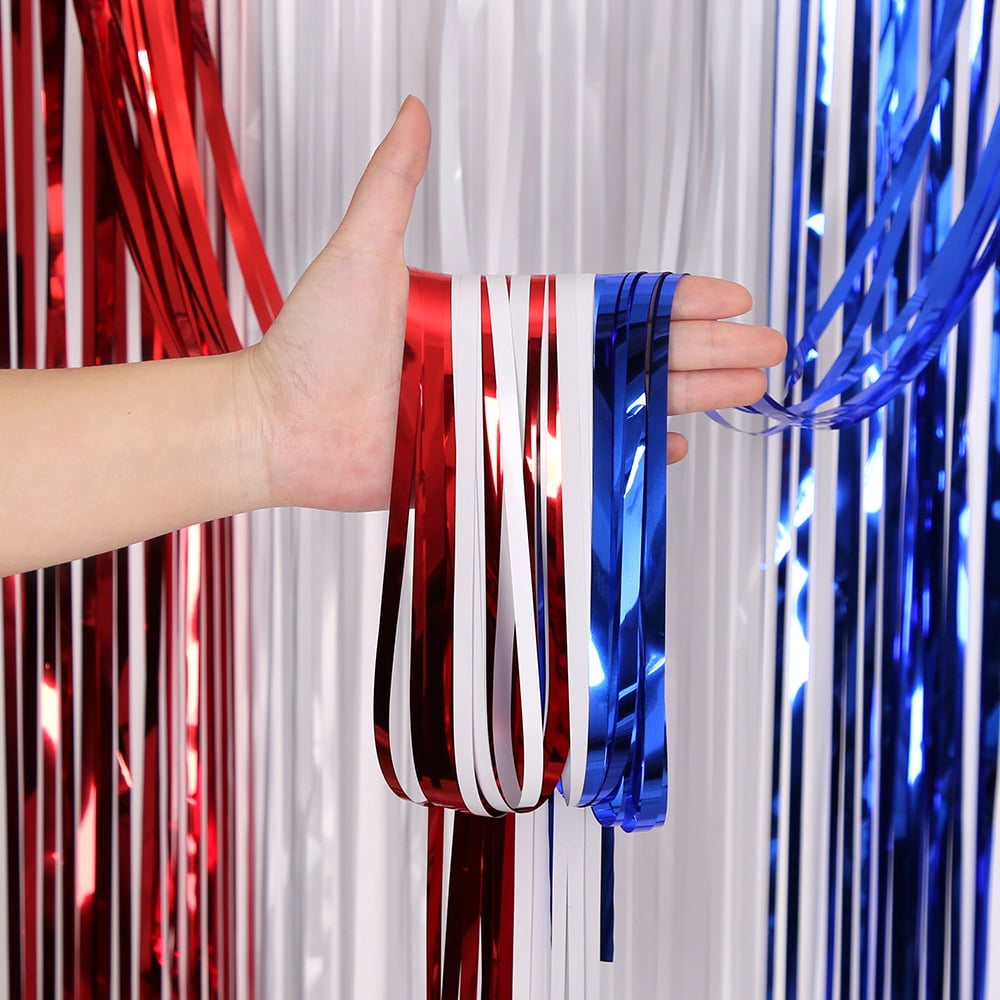 Rawiri Red, White & Blue 4-Pack Tinsel Curtains for 4th of July Decor ...