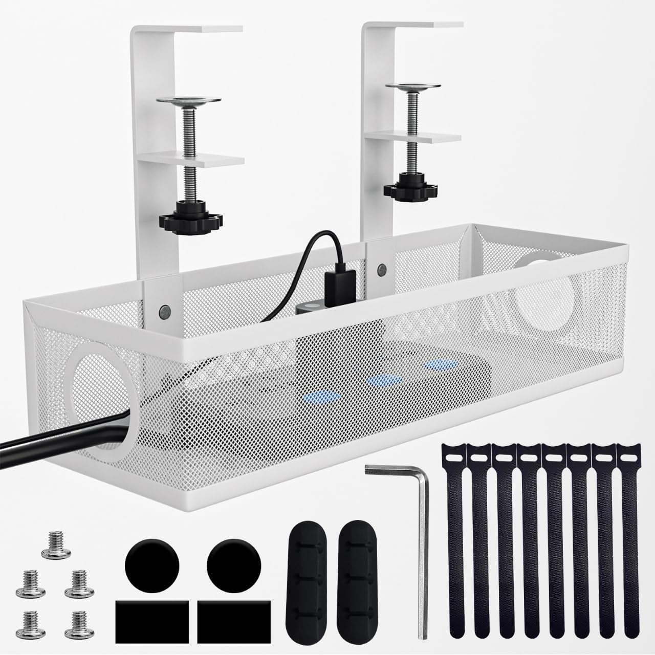 Rawiri Under Desk Cable Management Tray, No Drill Steel Desk Cord ...