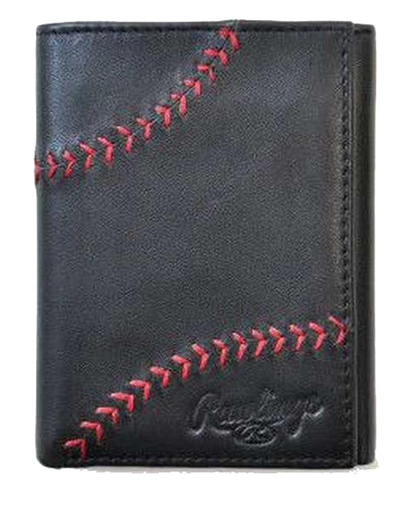 Rawlings Baseball Stitch Black Leather Tri-fold Wallet, RL158 - Walmart.com
