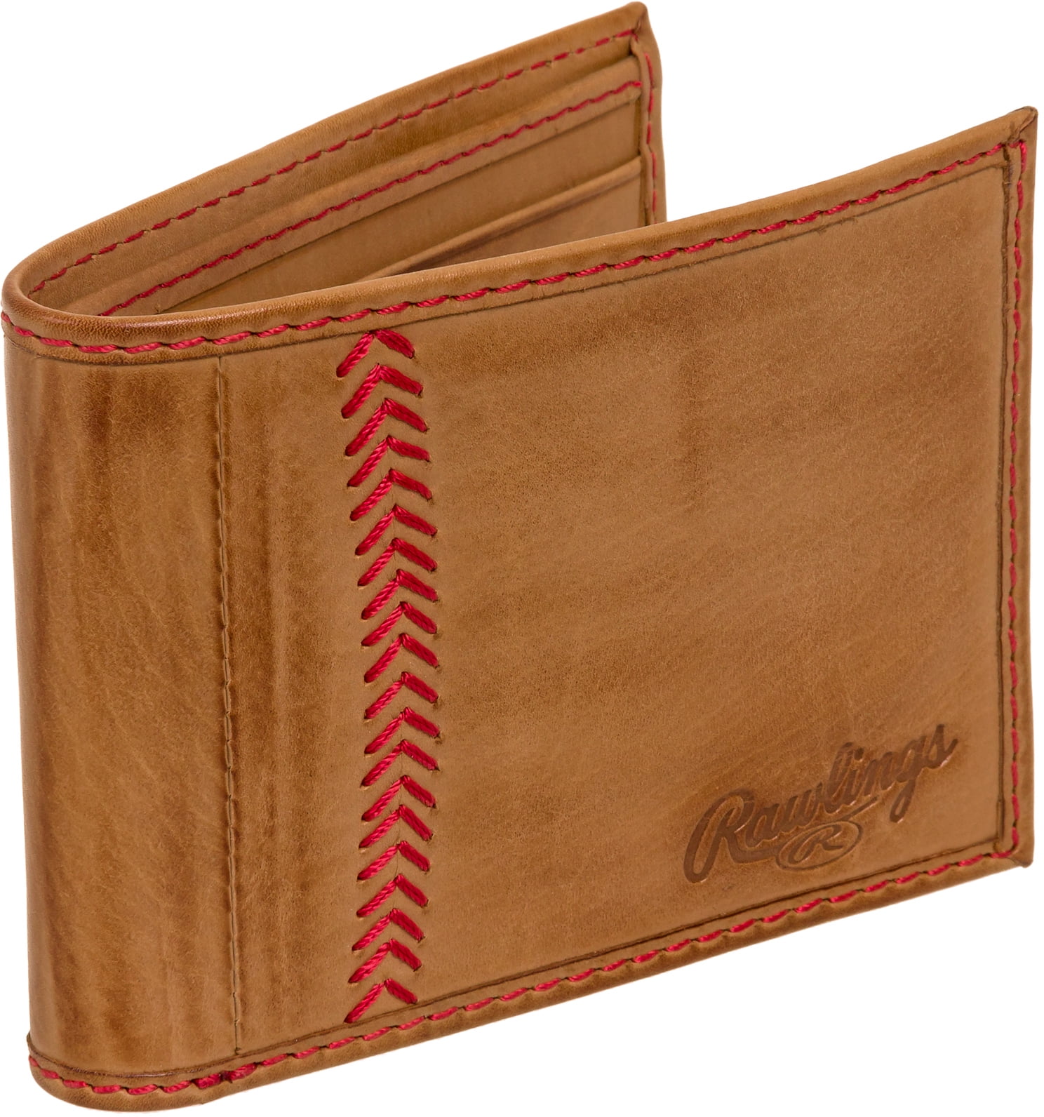 Rawlings Men's Leather Baseball Stitch Bifold Wallet (Light Brown ...