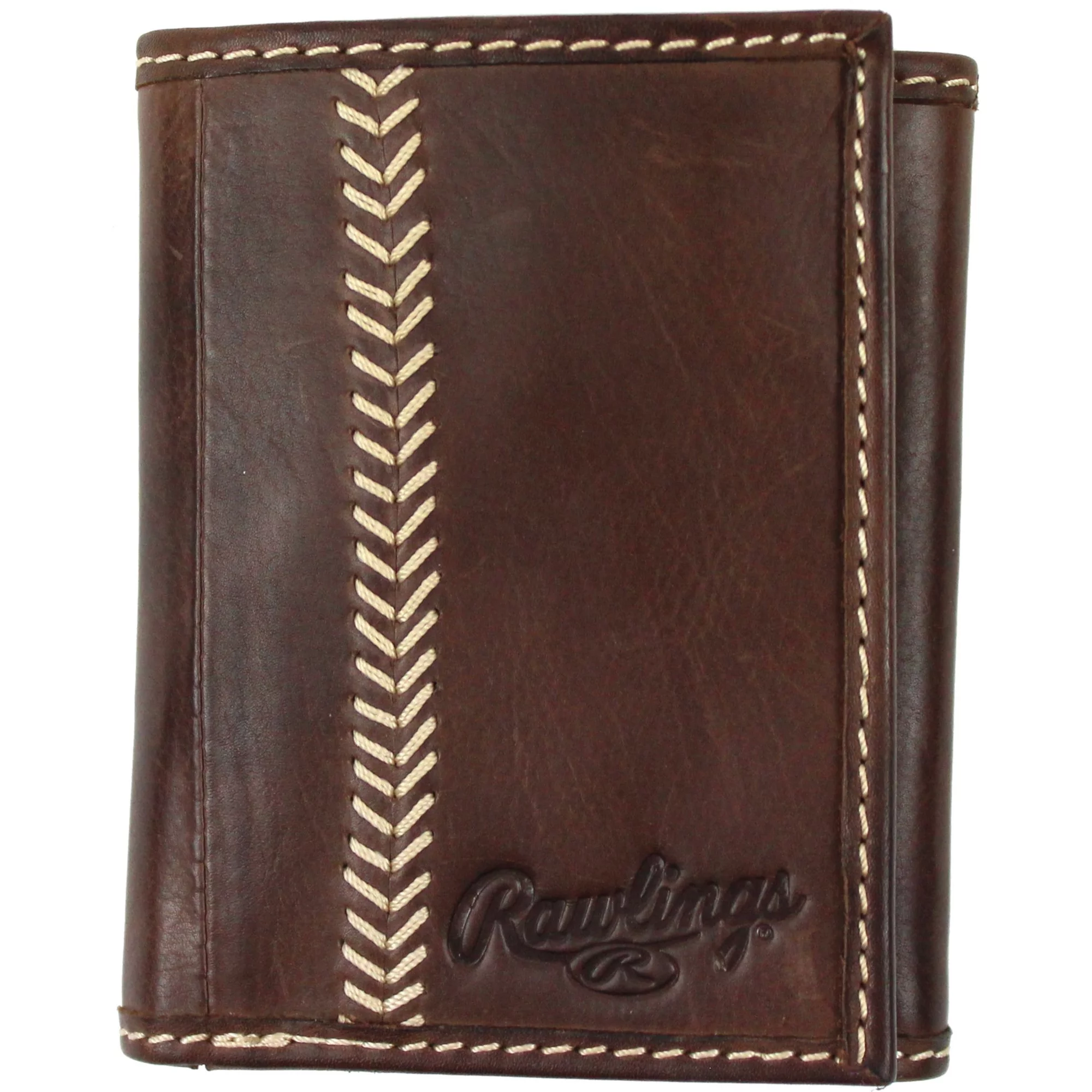 Rawlings RS10001 Baseball Stitch Leather Trifold Wallet, Brown ...