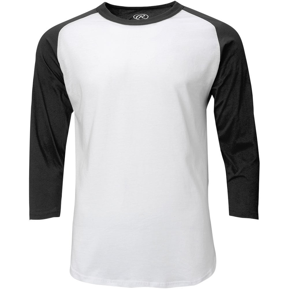 Rawlings Men's 3/4 Sleeve Baseball Training Shirt, Black, Cotton, Crew ...