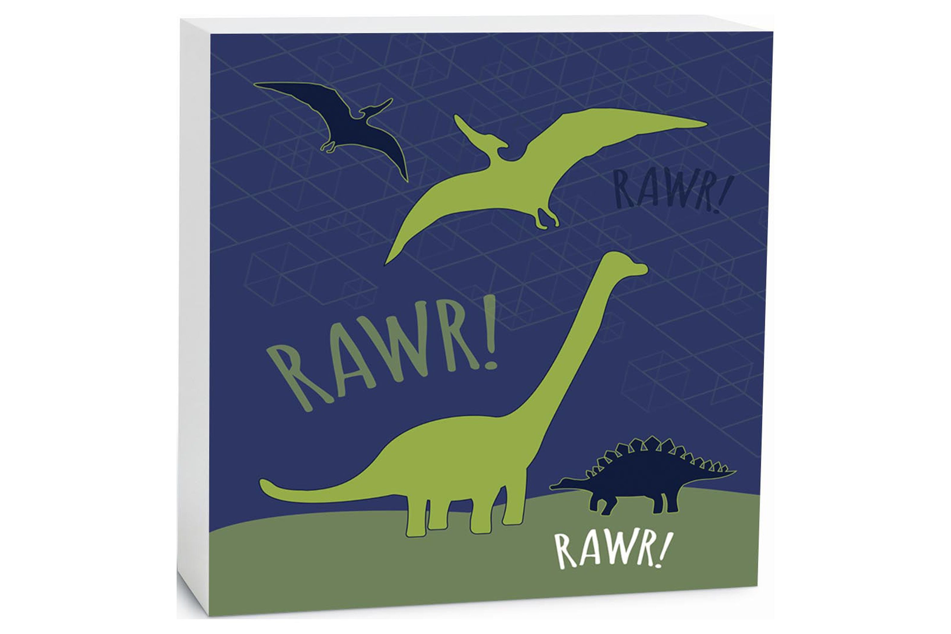 Rawr! Dinosaurs Blue Geometric 5 x 5 Wood Tabletop Sign Plaque ...