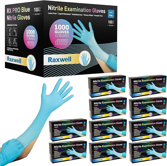 Raxwell Disposable Blue Nitrile Gloves 4-mil Examination Food Handling ...