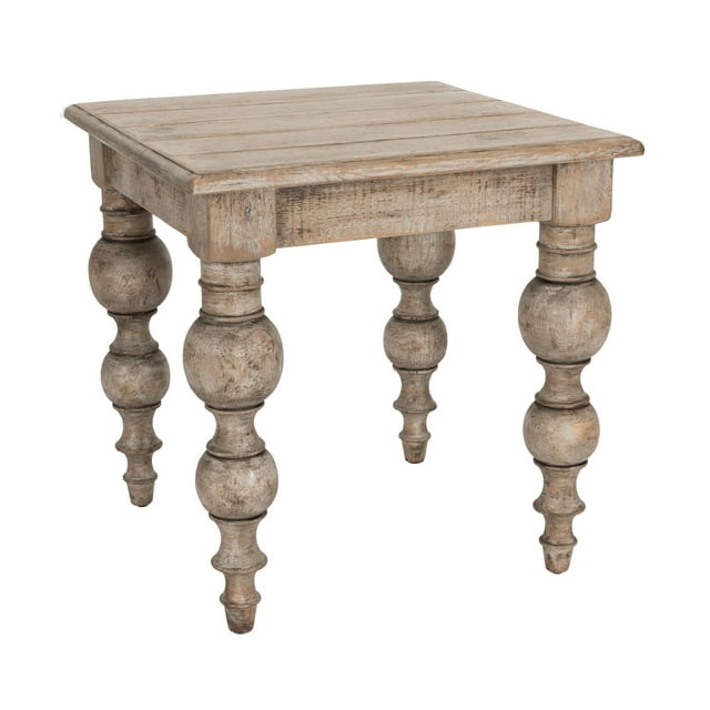 Ray 24 Inch Reclaimed Pine Wood End Table, Turned Baluster Legs, Beige ...