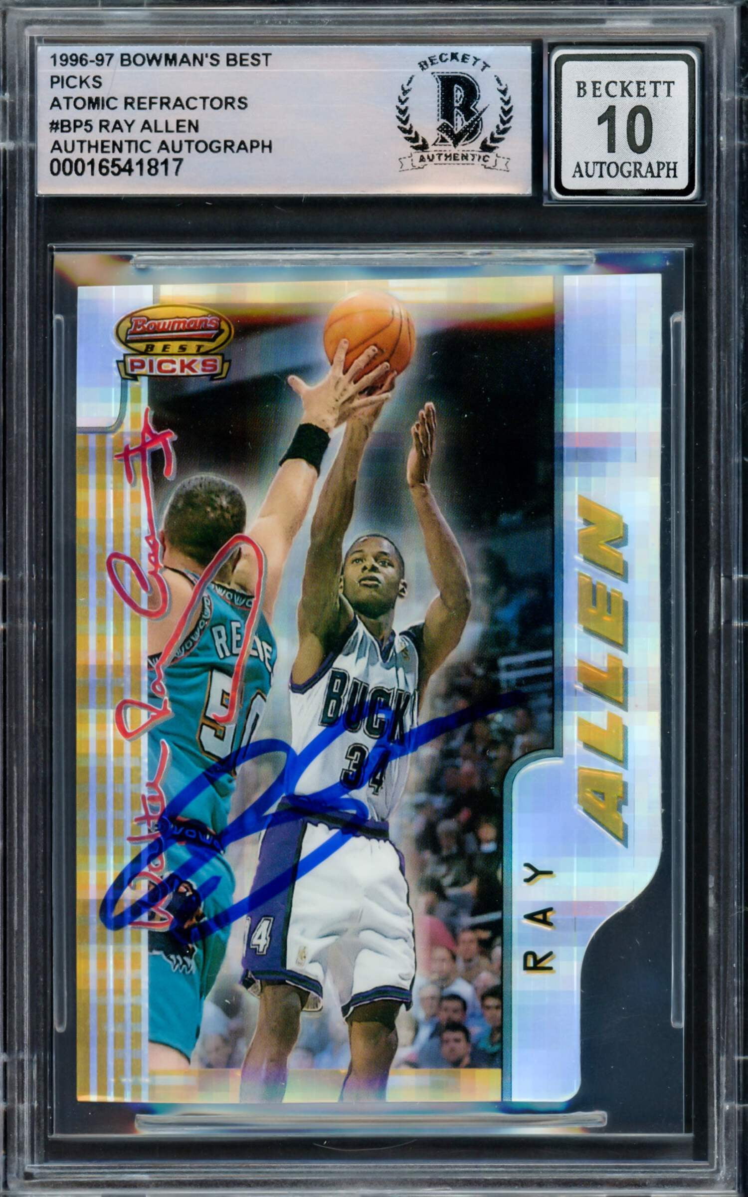 Ray Allen Autographed 1996 Bowman's Best Atomic Refractors Rookie Card ...