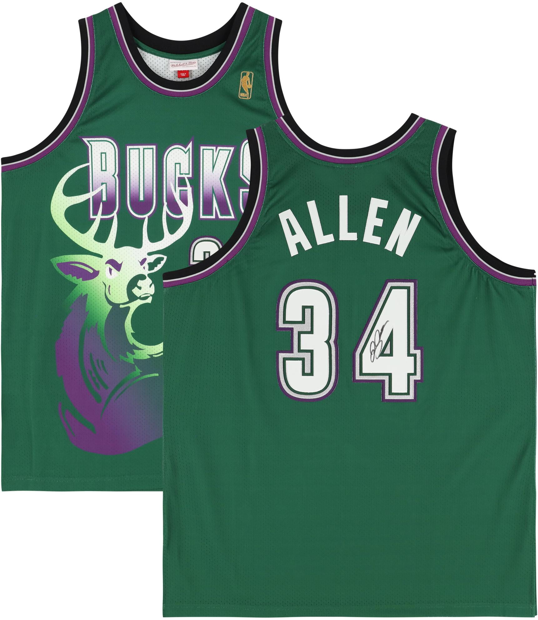 Ray Allen Milwaukee Bucks Autographed Green Mitchell & Ness 1996-1997 ...
