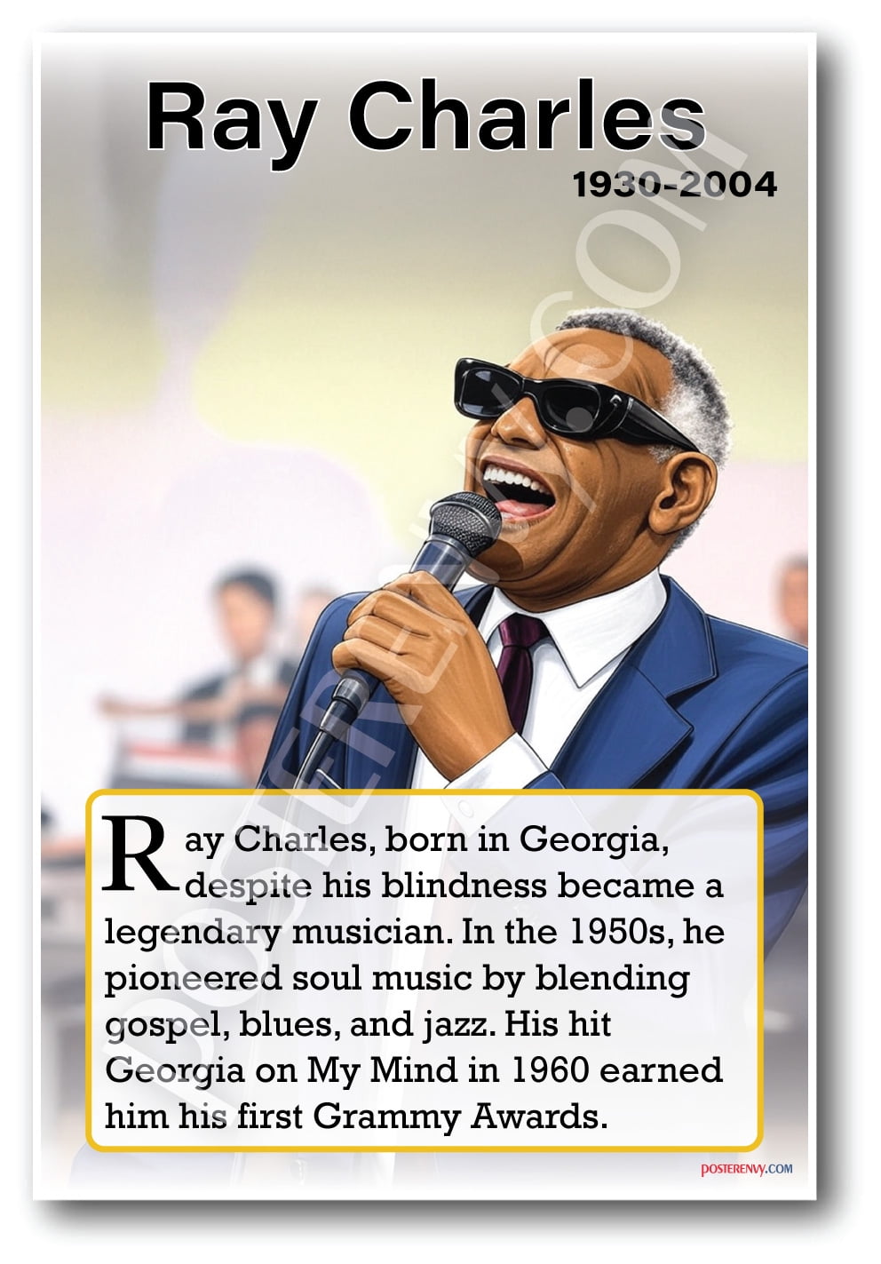 Ray Charles - Soul Music Pioneer - Biography Poster 18 x 12 inch ...
