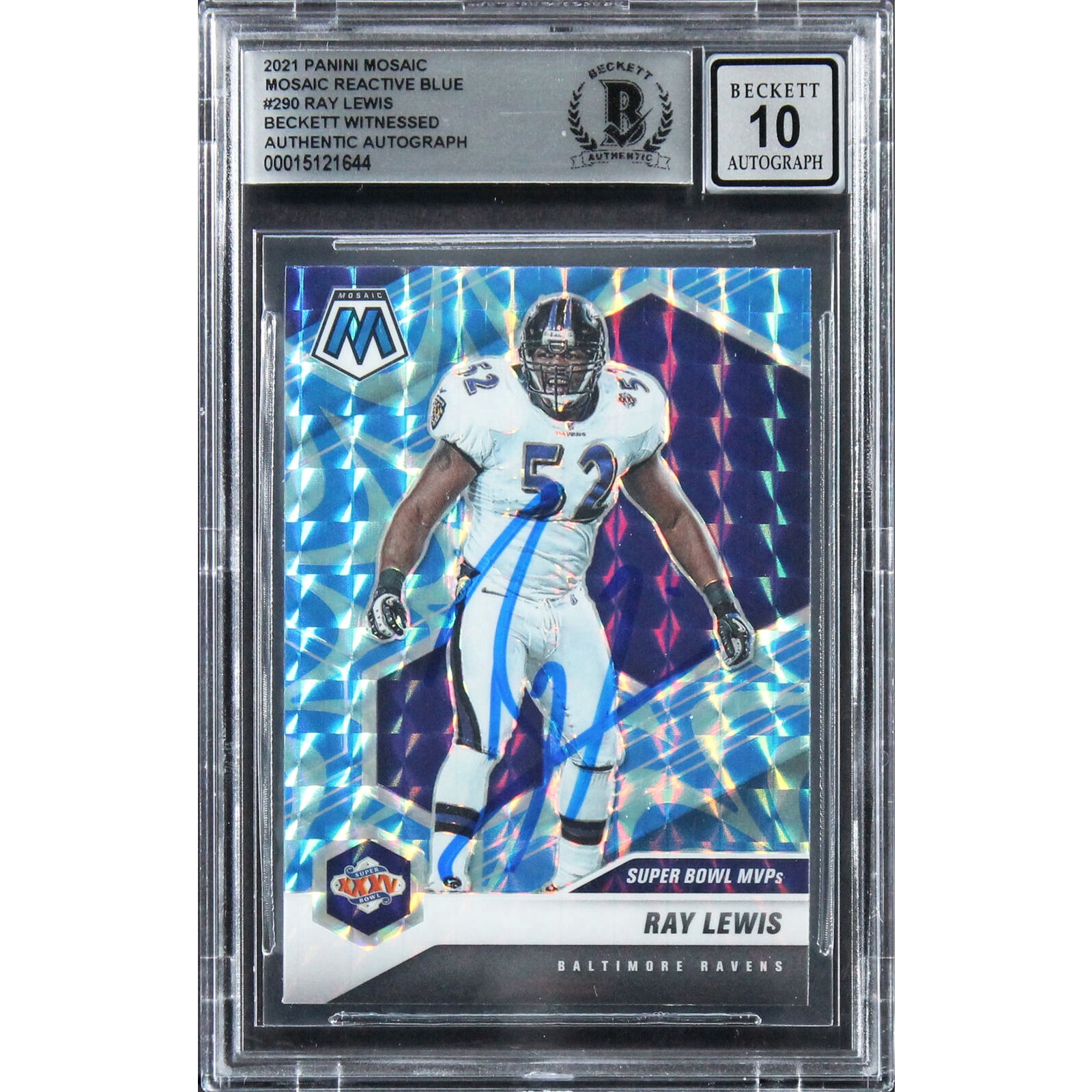 Ray Lewis Signed 2021 Panini Mosaic Reactive Blue #290 Card Auto 10 ...