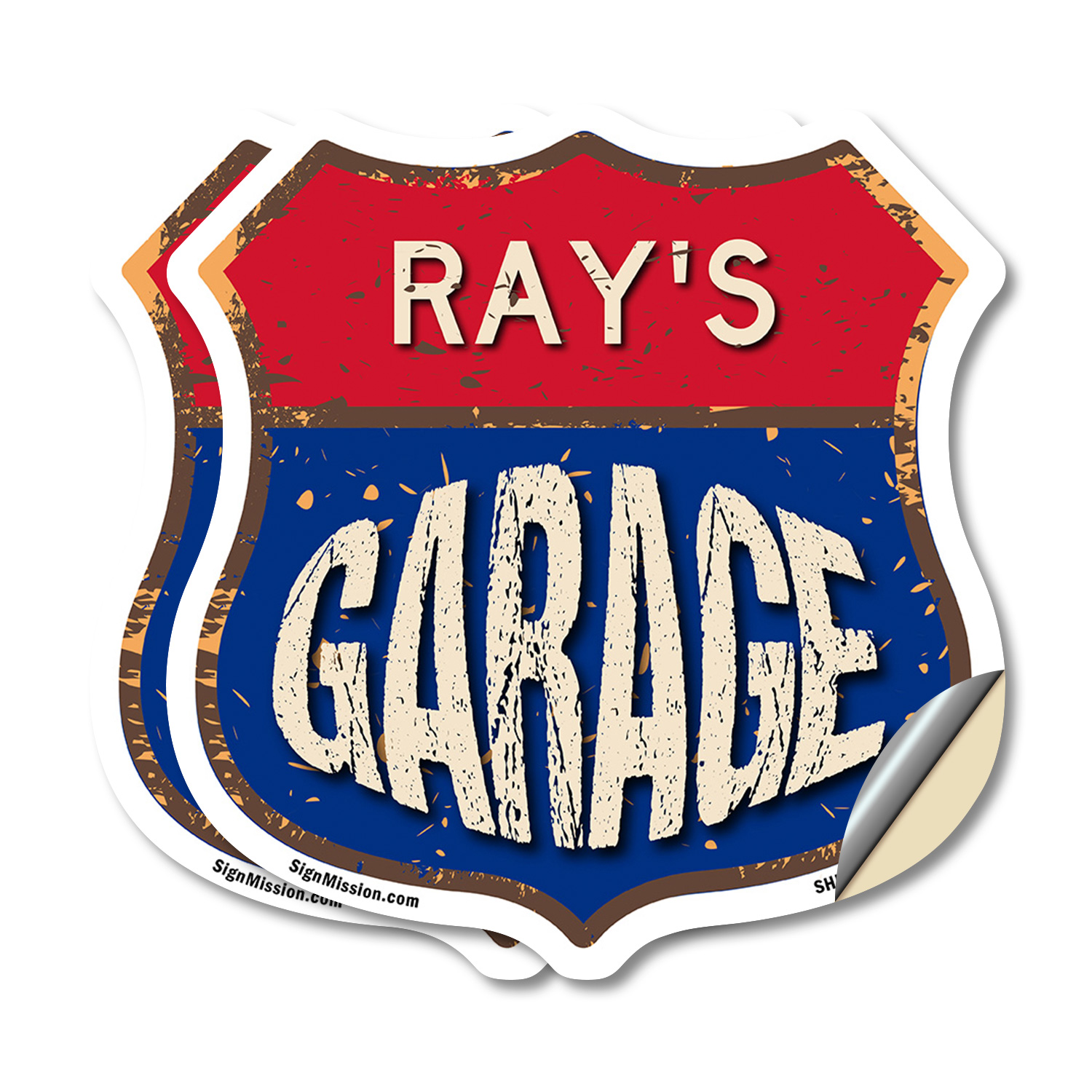 Ray's Garage (2 Pack) 18 inch X 18 inch Shield Shaped Heavy Duty 3.2 mil Vinyl Decals Weather ...
