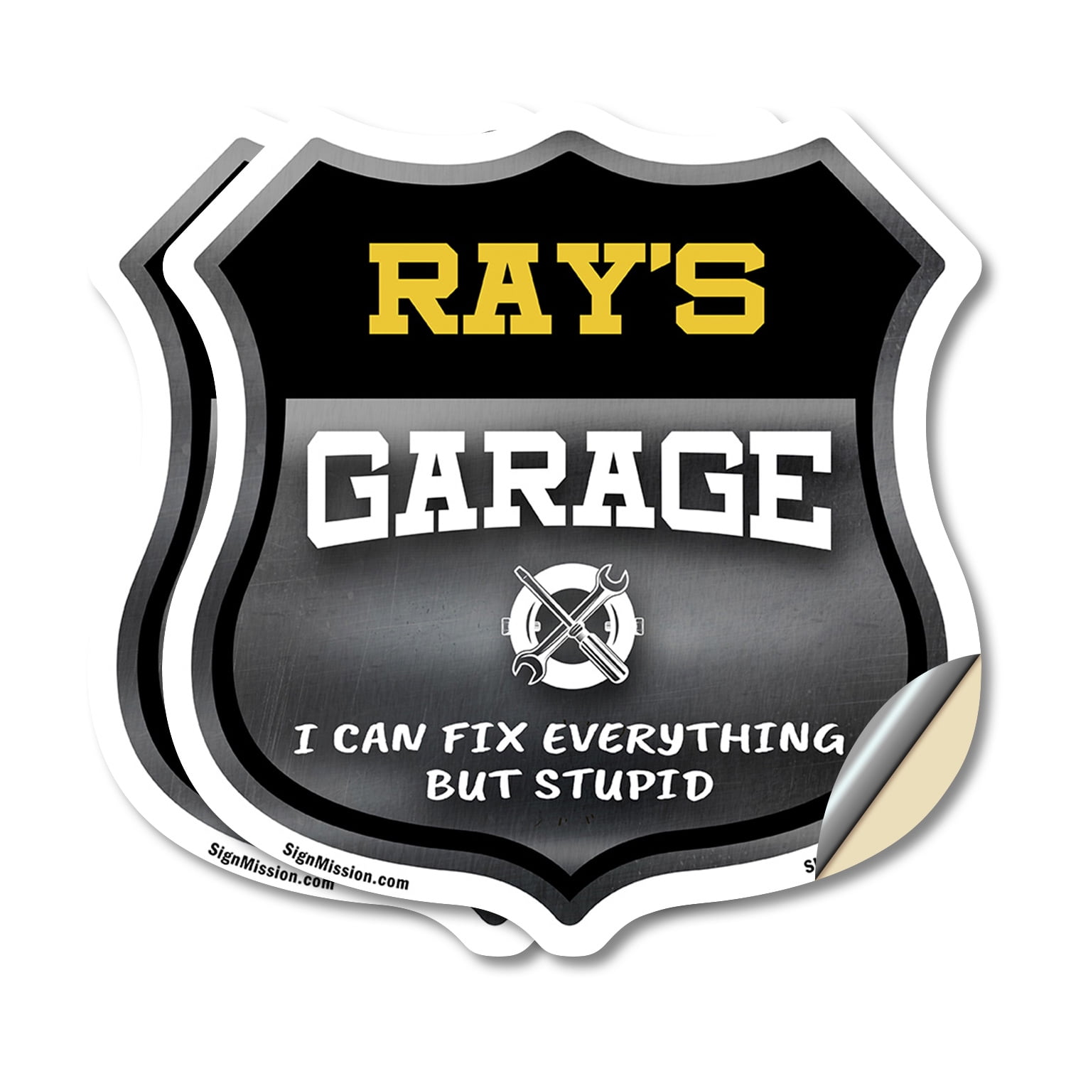Ray's Garage I Can Fix Everything But Stupid (2 Pack) 4 inch X 4 inch Shield Shaped Heavy Duty 3 ...