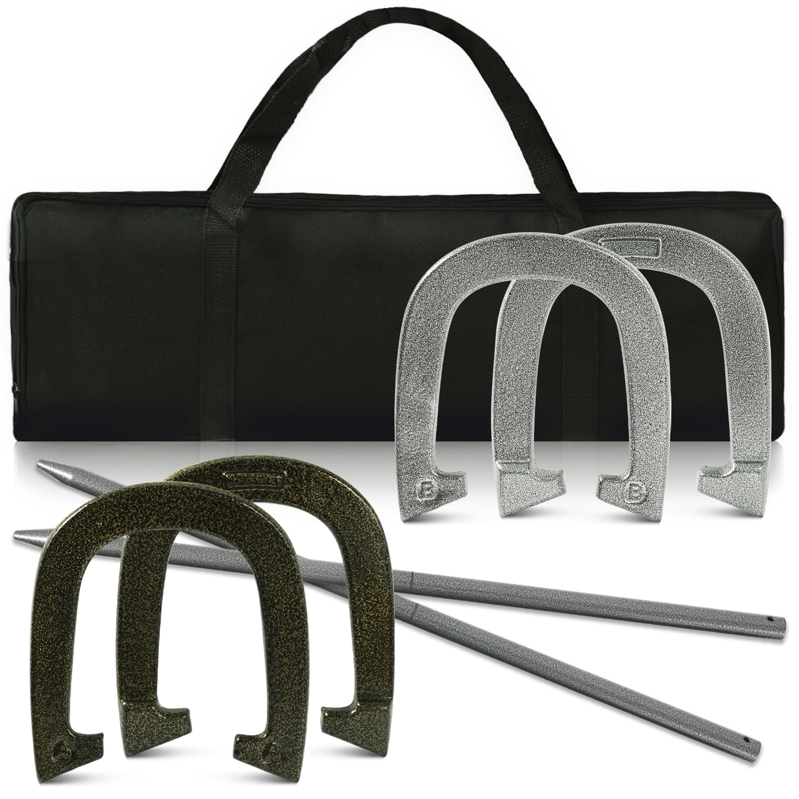 RayChee Classic Outdoor Horseshoe Game Set Complete 4 Horseshoes 2 ...
