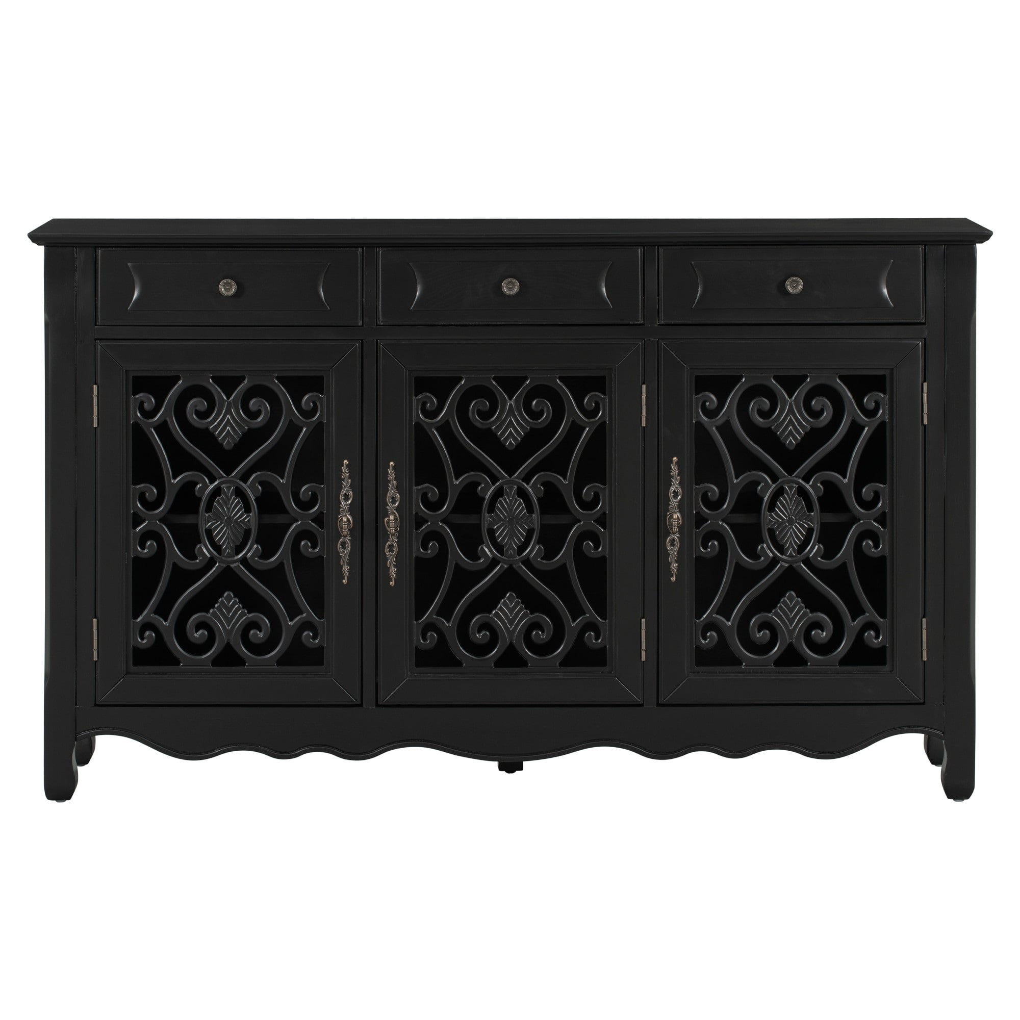 Raya 60 Inch Wood Accent Cabinet Console, 3 Drawers and 3 Doors, Black ...