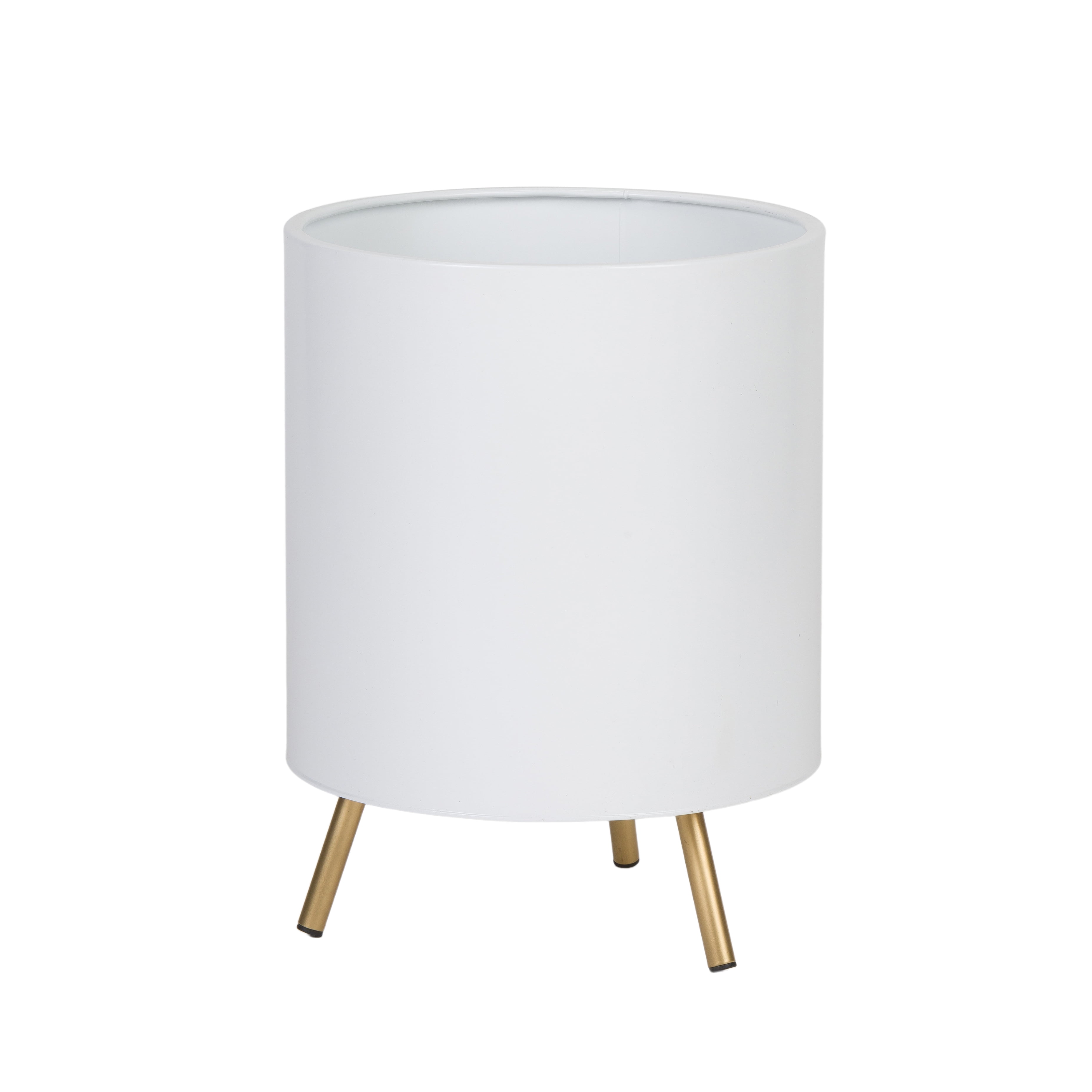 Raya White Mid-Century Modern Indoor Metal Pot Planter with 3-Leg Metal ...