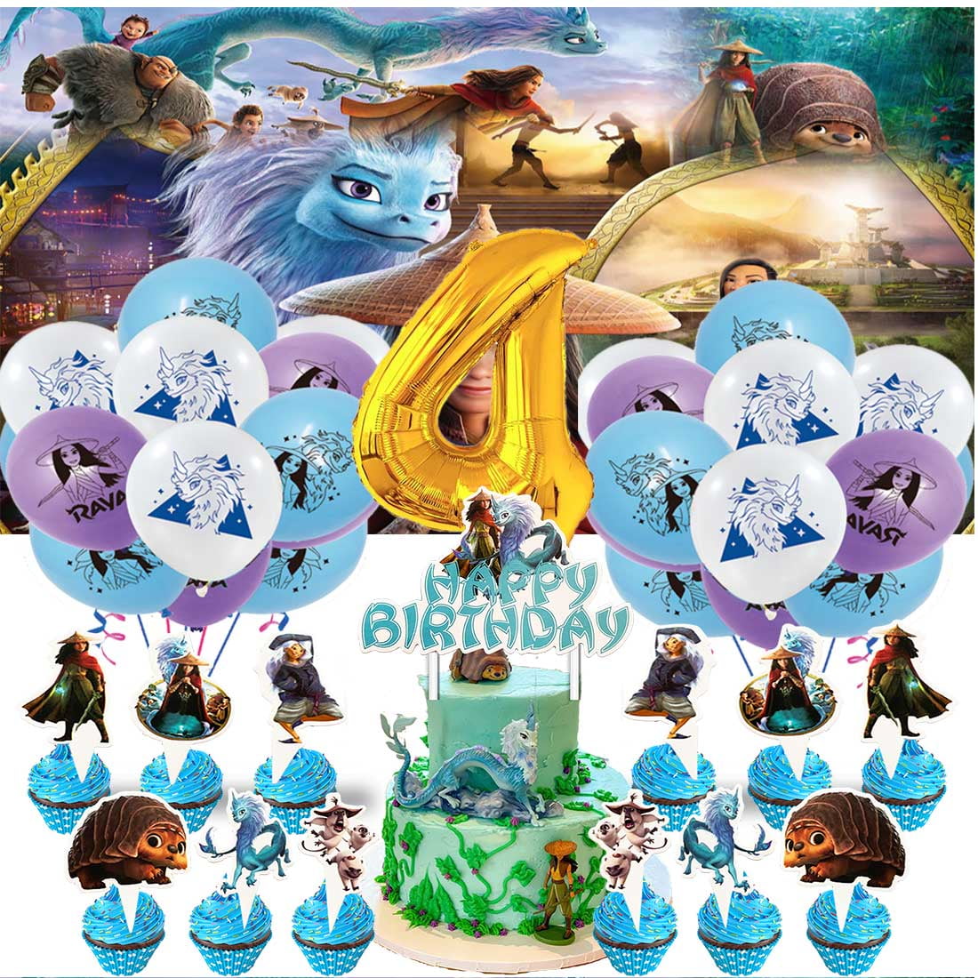 Raya and the Last Dragon Balloons Party Supplies 4th Decor Tableware ...