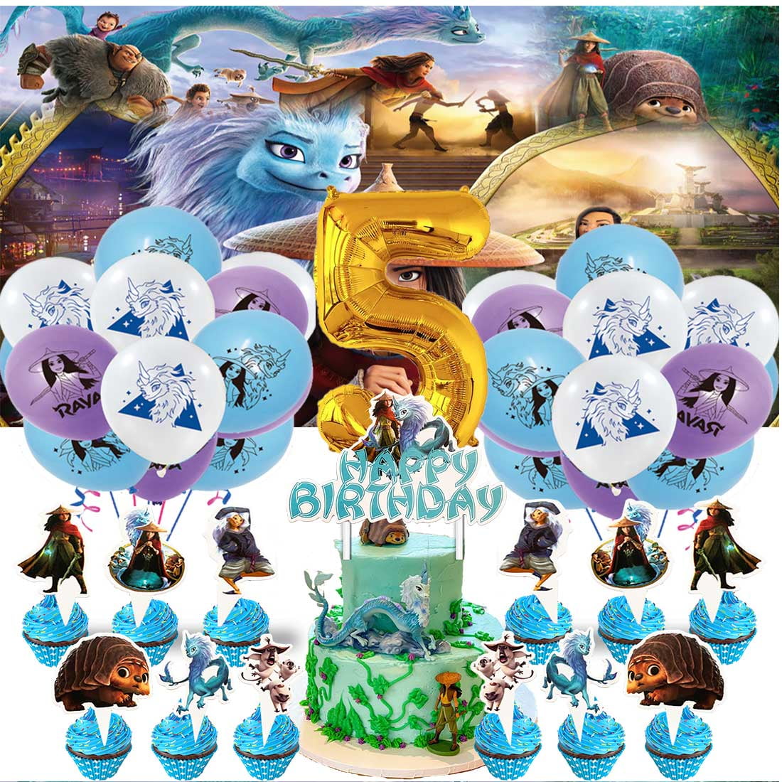 Raya and the Last Dragon Balloons Party Supplies 5th Decor Tableware ...