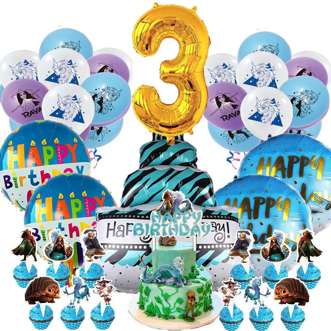 Raya and the Last Dragon Party Supplies 3rd Decor Kit Balloons Birthday ...