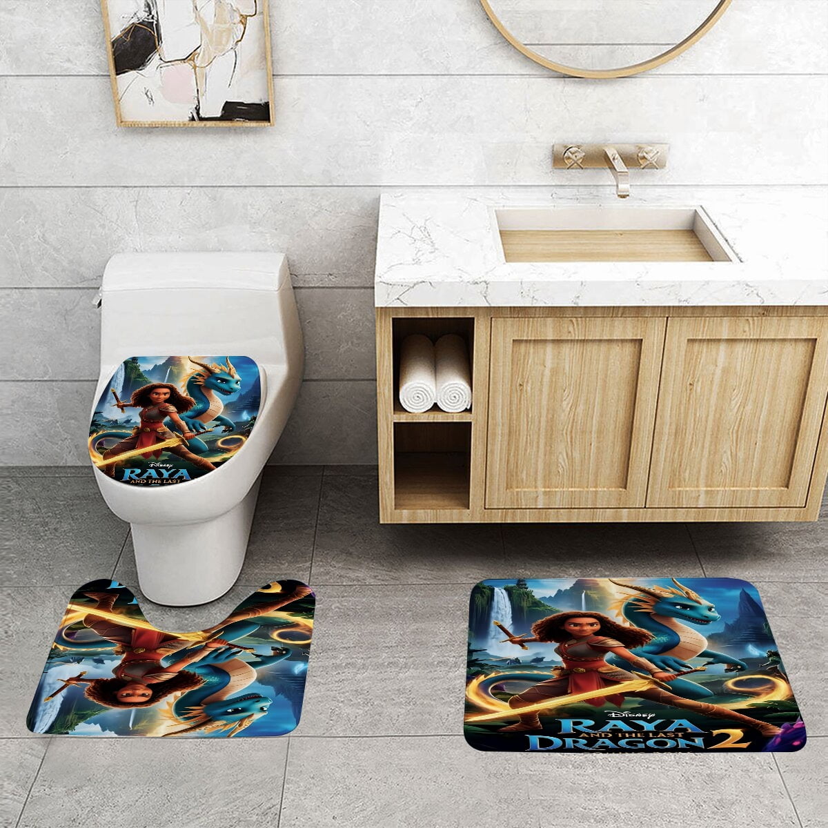 Raya and the Last Dragon floor mat and toilet set is durable, machine ...