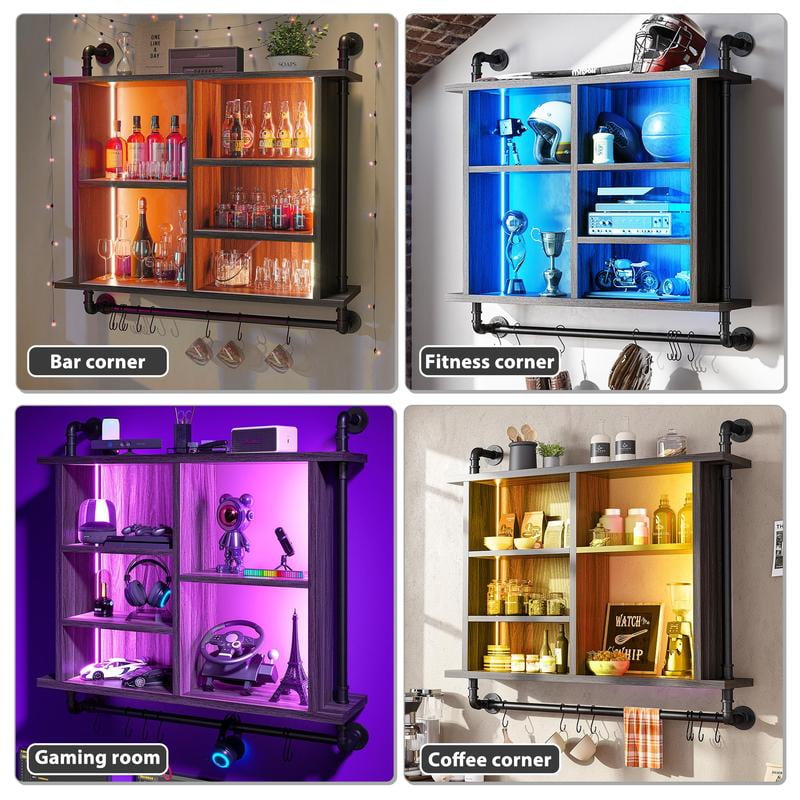 Raybee Furniture Led Floating Shelves 4-Tier Wine Shelves for Dining ...