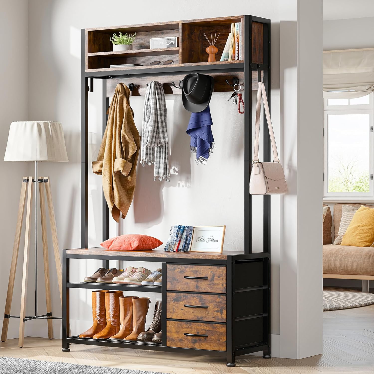 Raybee Hall Tree with Bench and Shoe Storage, Coat Rack Freestanding ...