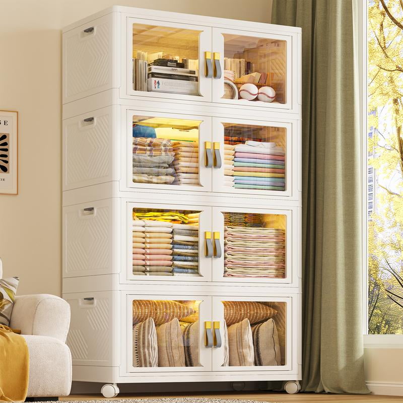 Raybee Large Capacity Storage Bins with Leather Handle Wheels Stackable ...