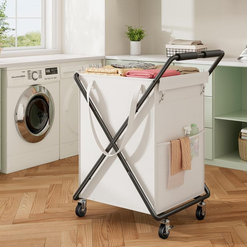 Raybee Laundry Basket with Wheels & Handles, 180L Laundry Cart with ...