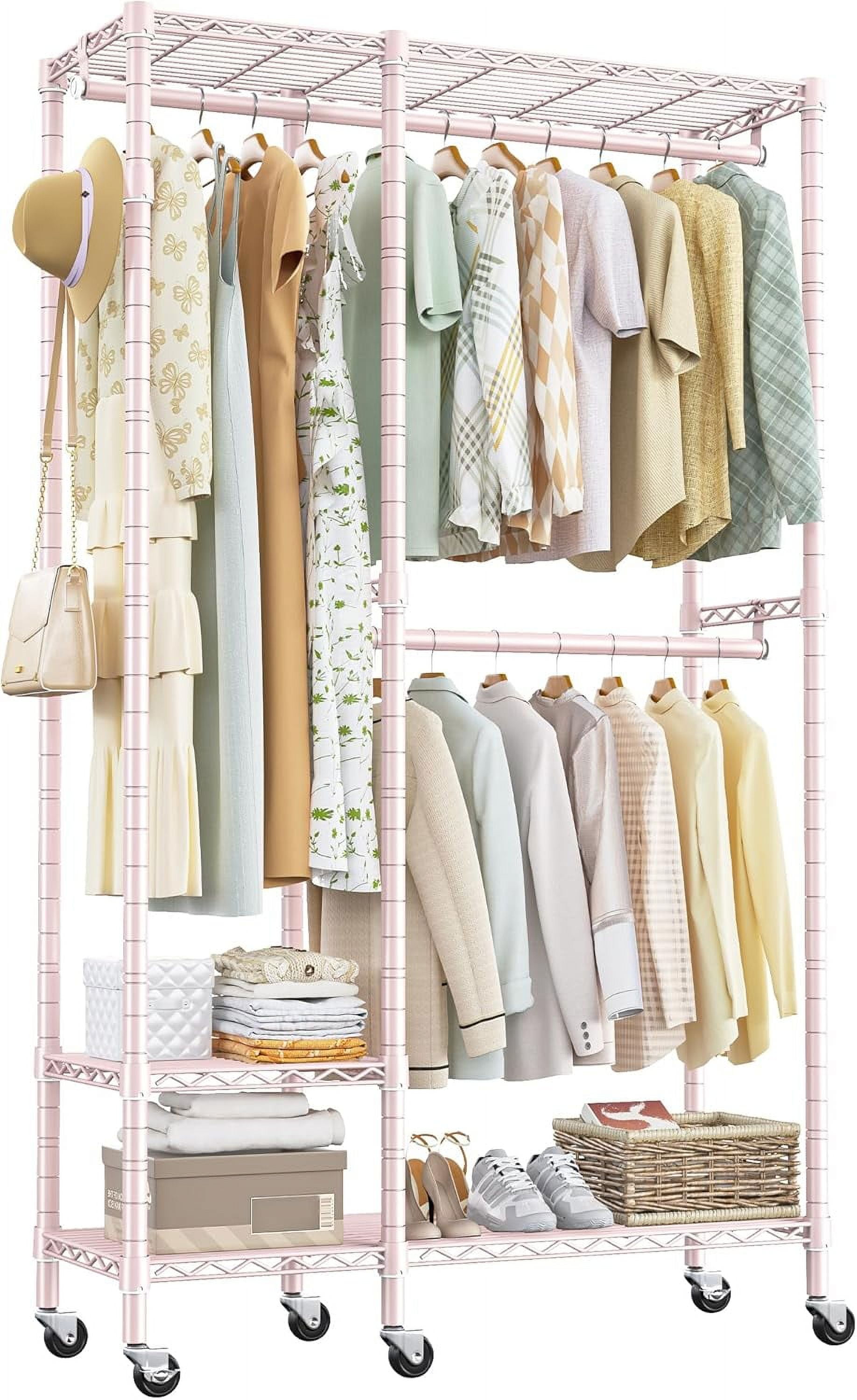 Raybee Rolling Clothes Rack for Hanging Clothes, 80" H Adjustable and ...