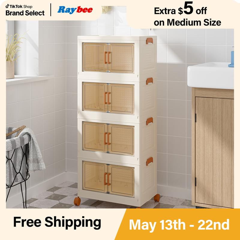 Raybee Small Storage Bins with Wheels, Mini Stackable Plastic Folding ...