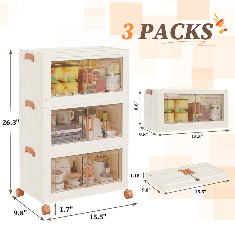 Raybee Small Storage Bins with Wheels, Mini Stackable Plastic Folding ...