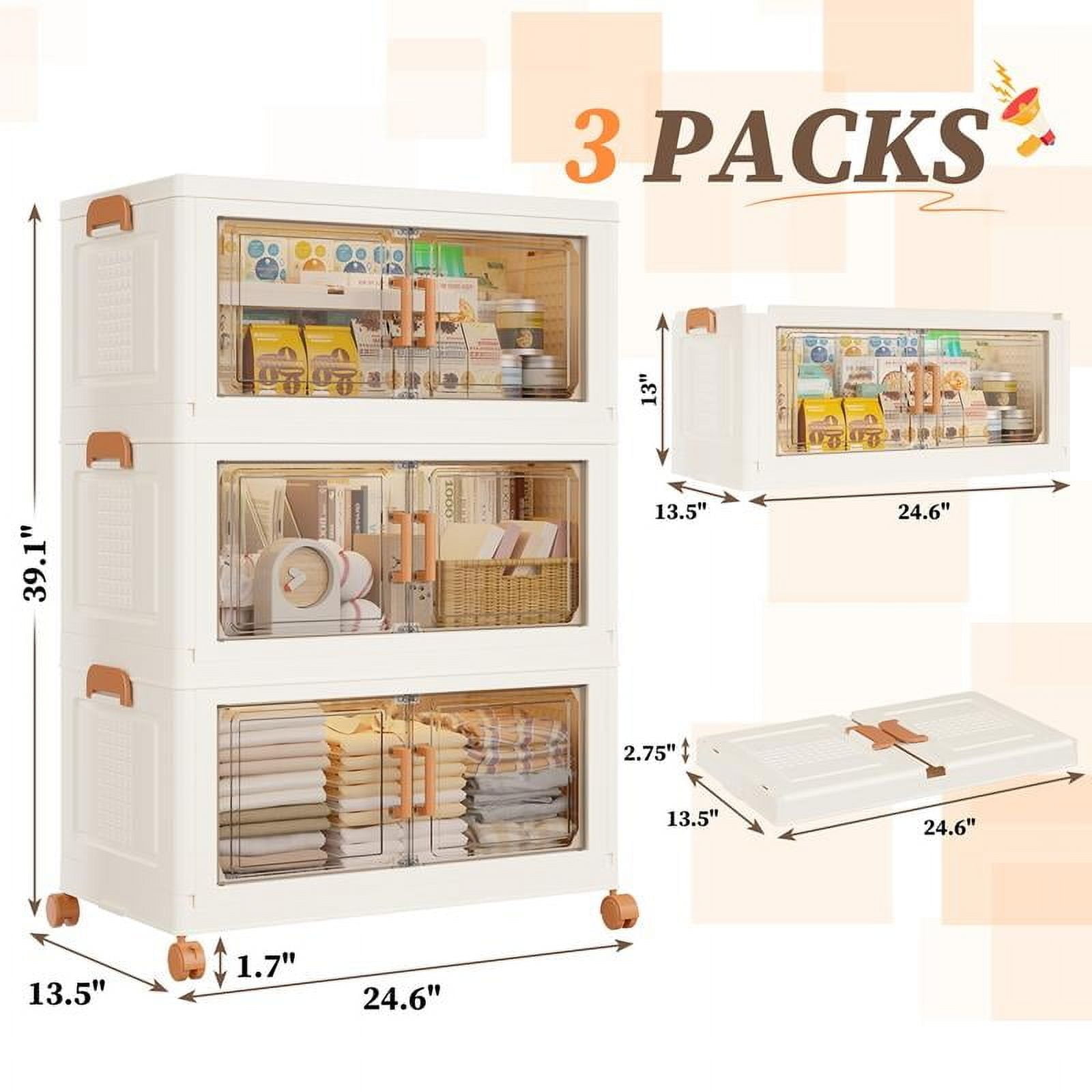 Raybee Small Storage Bins with Wheels, Mini Stackable Plastic Folding ...